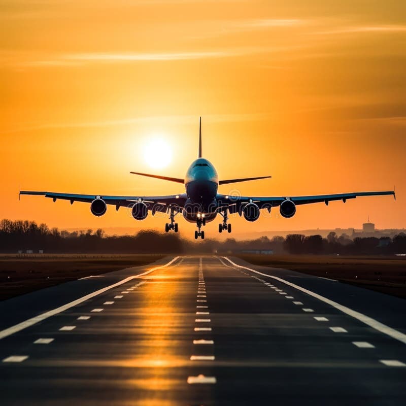 Passenger Airplane Landing on Runway in Airport Stock Illustration ...