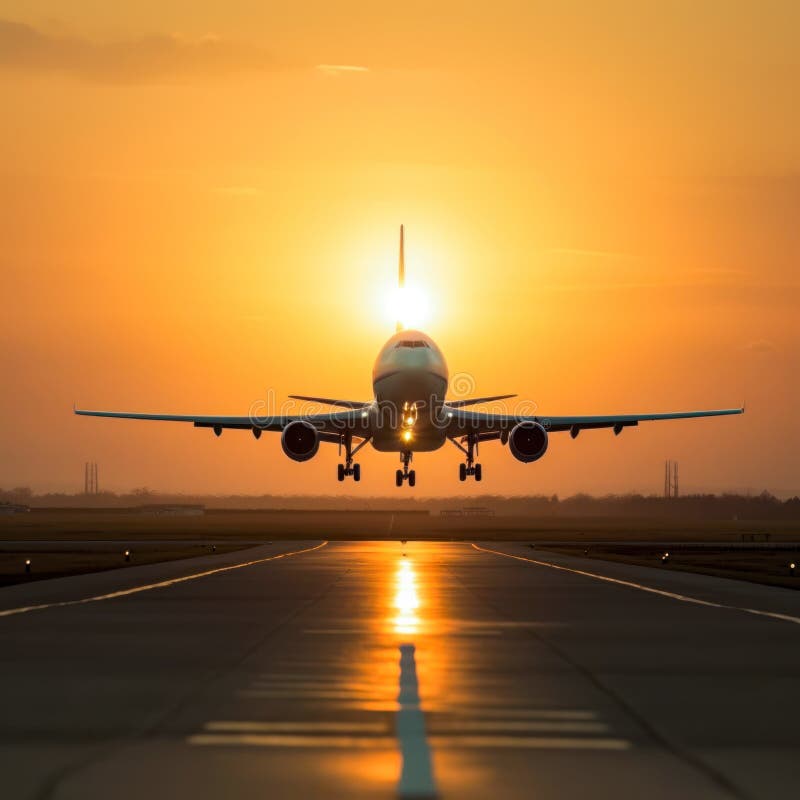 Passenger Airplane Landing on Runway in Airport Stock Illustration ...