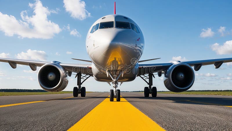 Passenger Airplane Standing on Runway Getting Ready To Take Off Stock ...