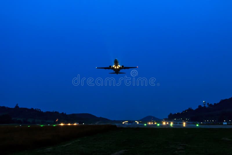 Passenger Airplane Take Off at Night Stock Image - Image of traveling ...