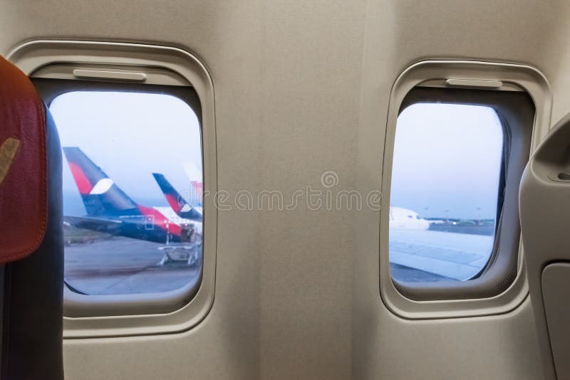 Passenger Airplane Saloon Windows Stock Photo - Image of inside, chair ...