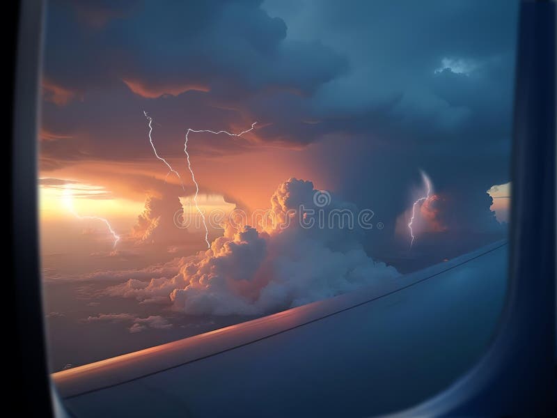 Passenger Airplane Window View, Passing Thunderstorm Cloud Stock ...
