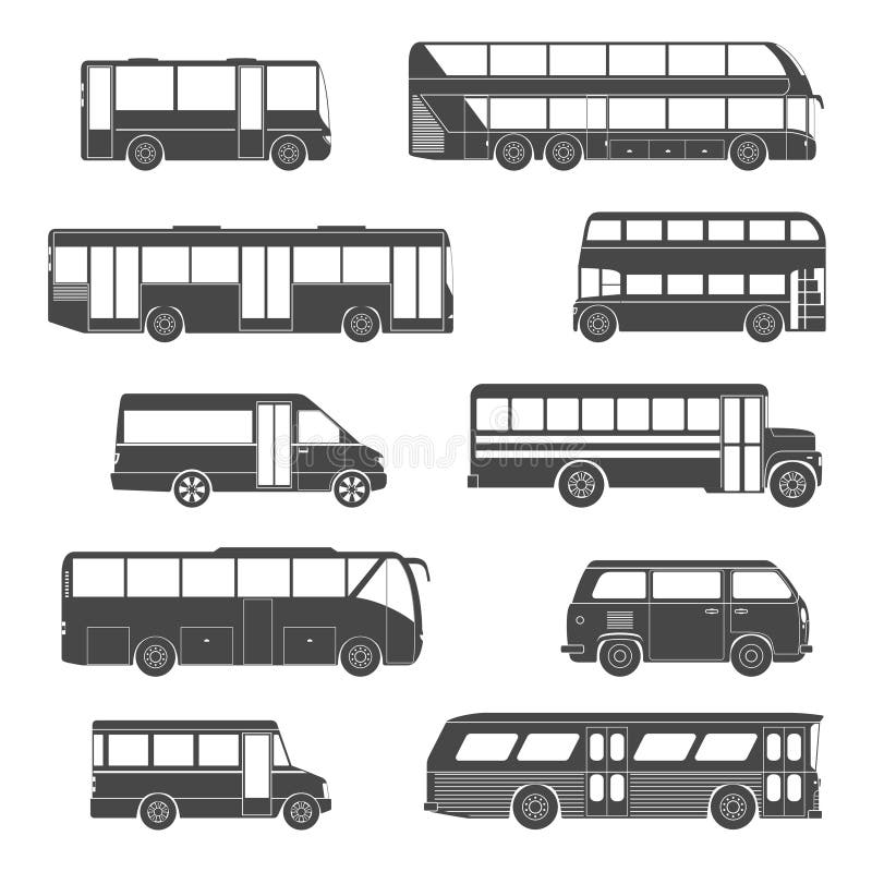 Passenger Bus Icons Black stock illustration. Illustration of wheel ...
