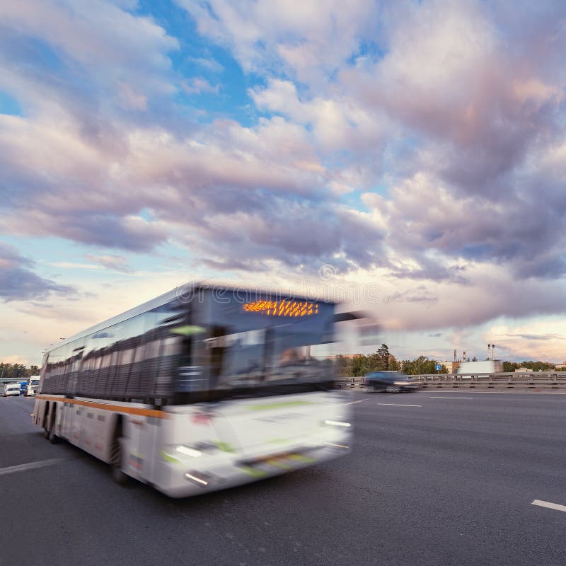 Passenger Bus in Motion on the Highway Stock Image - Image of intercity ...