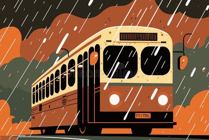 Passenger Bus during the Rain Stock Illustration - Illustration of flat ...