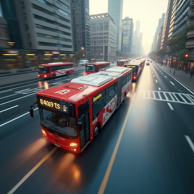 Passenger Buses on City Street Stock Illustration - Illustration of ...