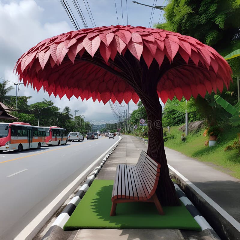 Passenger Canopies at Bus Stop Generated by Ai Stock Image - Image of ...