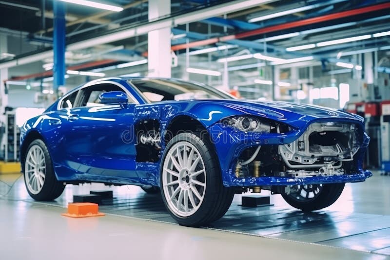 Passenger Car Assembly Process on White Background in Automobile ...