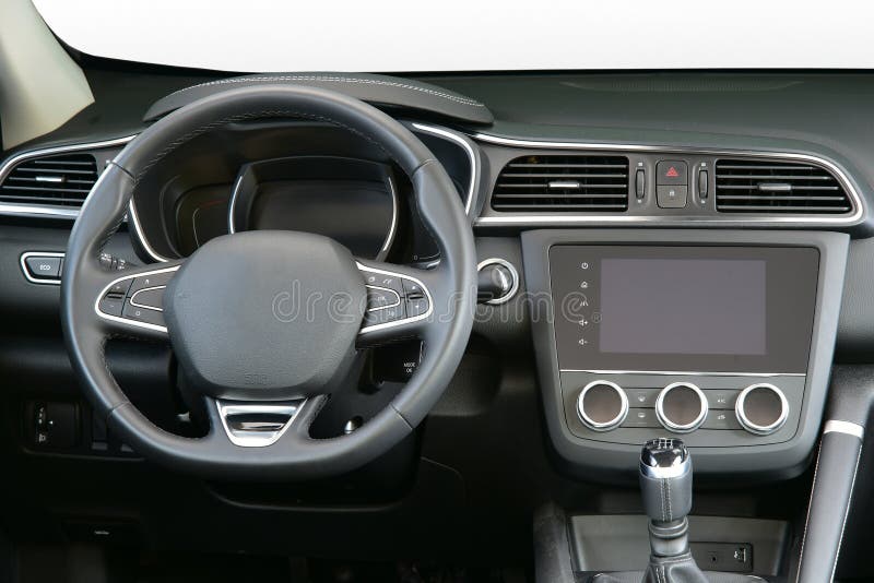Passenger Car Dashboard with Steering Wheel, Instrument Panel and ...