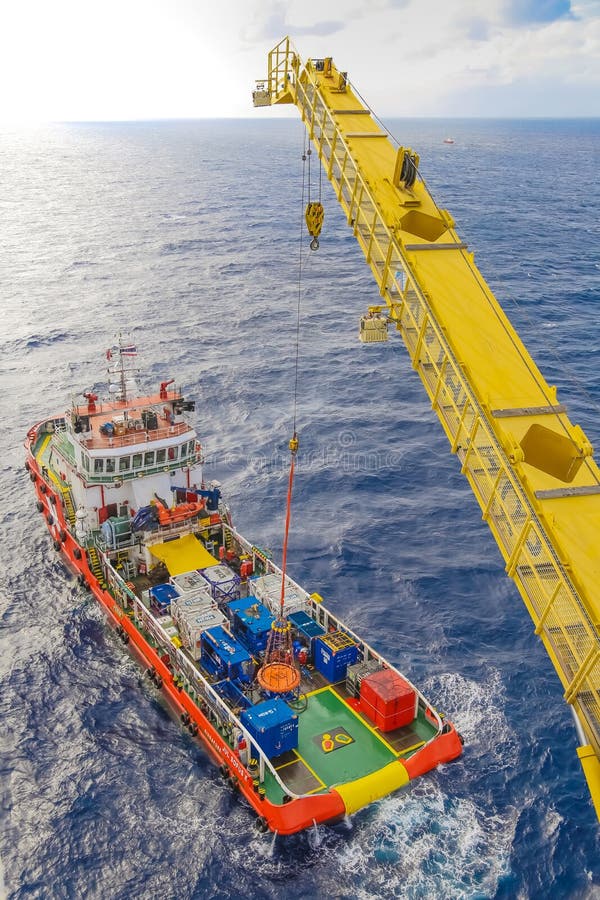 Offshore Oil Loading From Single Buoy Mooring Into Oil Tanker. Single ...