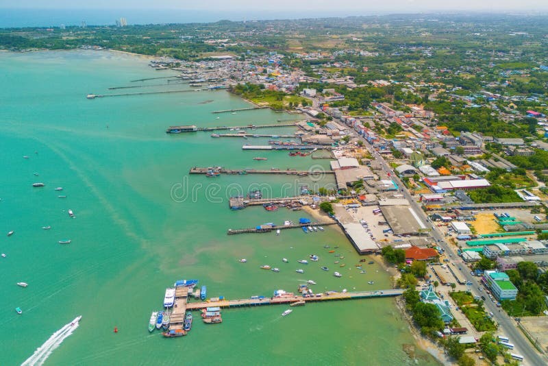 Passenger and Cargo Pier Island in the Bay Aerial Top View Stock Photo ...