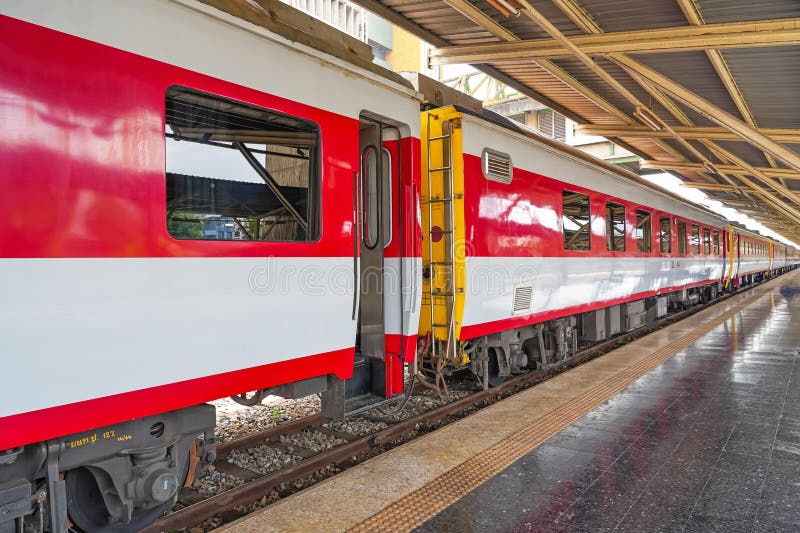 Passenger Cars White Red Color of the Train on the Platform of the ...