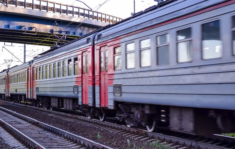 Passenger Commuter Train in Motion. Russia Stock Image - Image of crop ...
