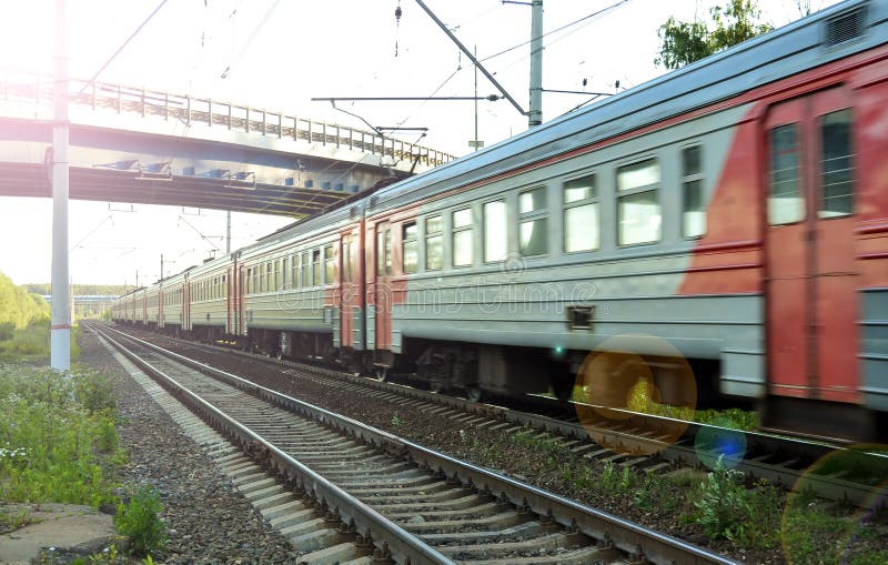 Passenger Commuter Train in Motion. Russia Stock Photo - Image of ...