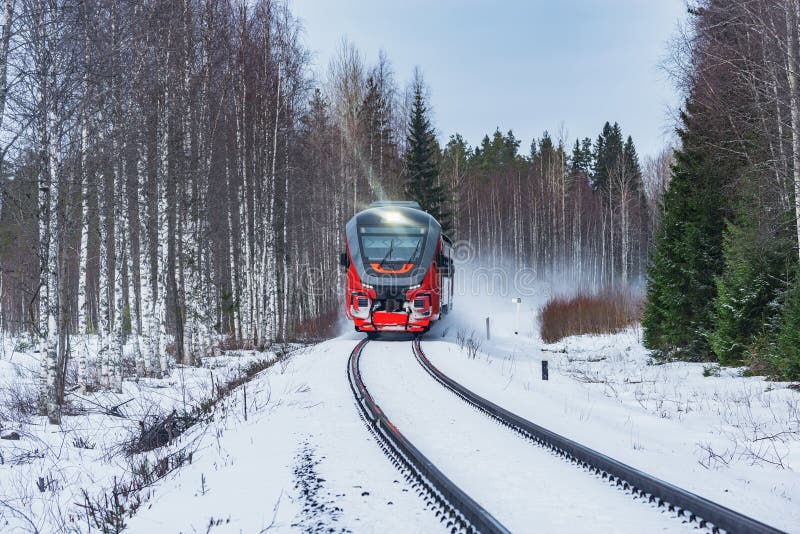 Passenger Diesel Train Moves at Winter Stock Image - Image of karelia ...