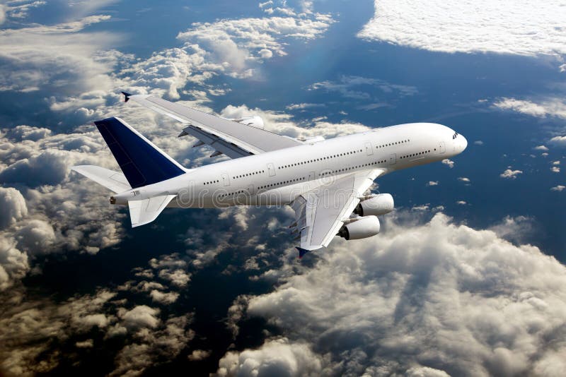 Passenger Double Decker Plane Fly High Over the Clouds Stock ...