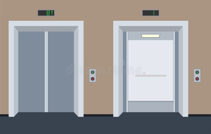 Passenger Elevator, Hall Interior with Open and Closed Passenger ...
