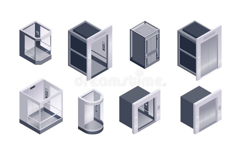 Passenger Elevator Isometric Set Stock Illustration - Illustration of ...