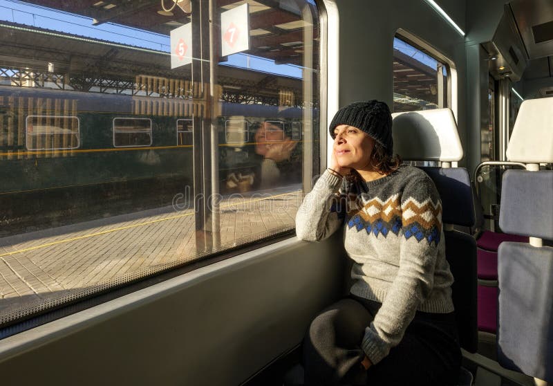 Passenger Enjoying a Scenic Train Ride Stock Image - Image of fall ...