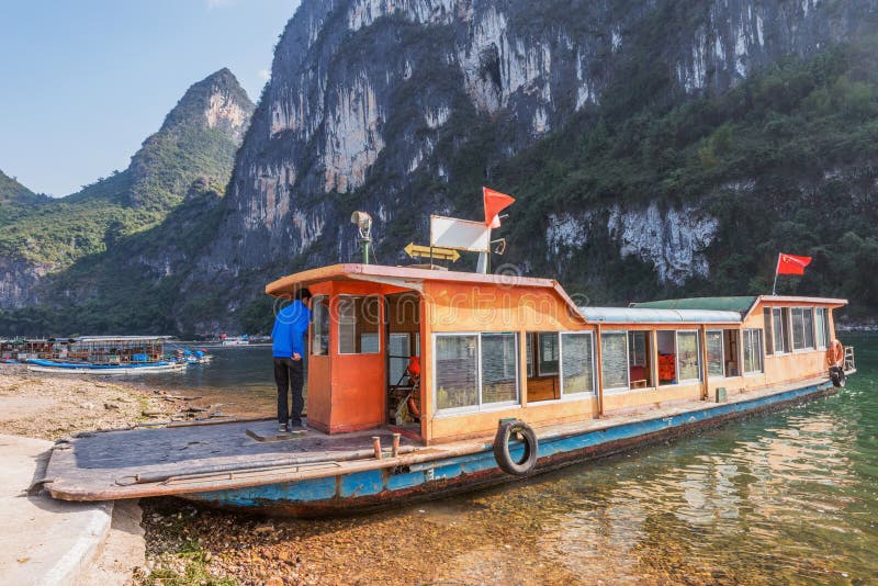 Passenger Ferry of Li River Near Xingping Stock Photo - Image of guilin ...