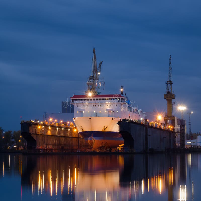 Shipyard at night stock image. Image of maritime, infrastructure ...