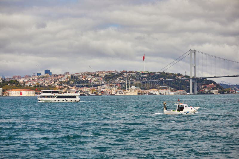 Passenger Ferry Sails Across Bosphorus Strait in Istanbul, Turkey Stock ...