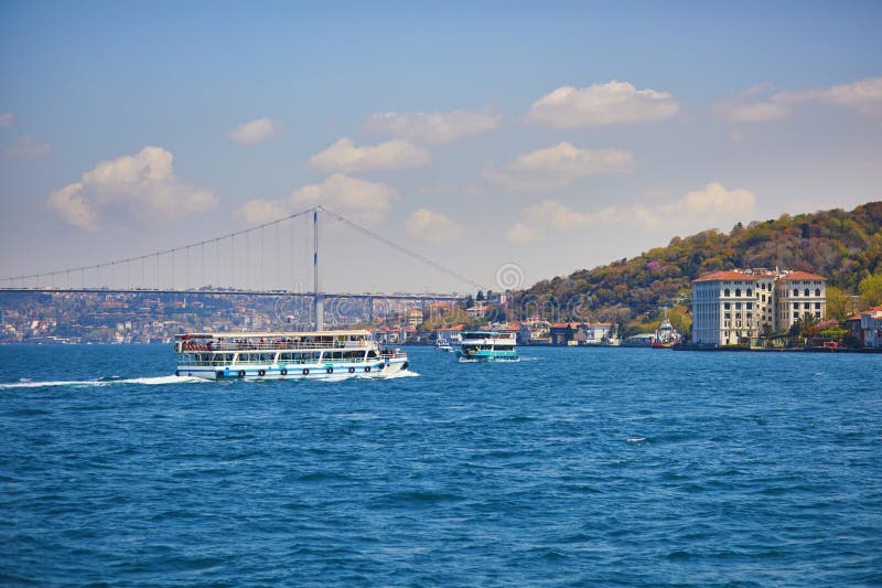 Passenger Ferry Sails Across Bosphorus Strait in Istanbul, Turkey ...