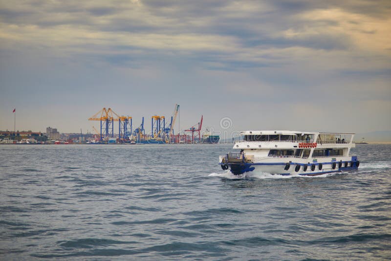 Passenger Ferry Sails Across Bosphorus Strait in Istanbul, Turkey Stock ...