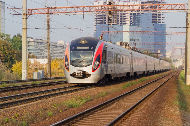 Passenger Inter-city Train on the Background of Urban Development Stock ...