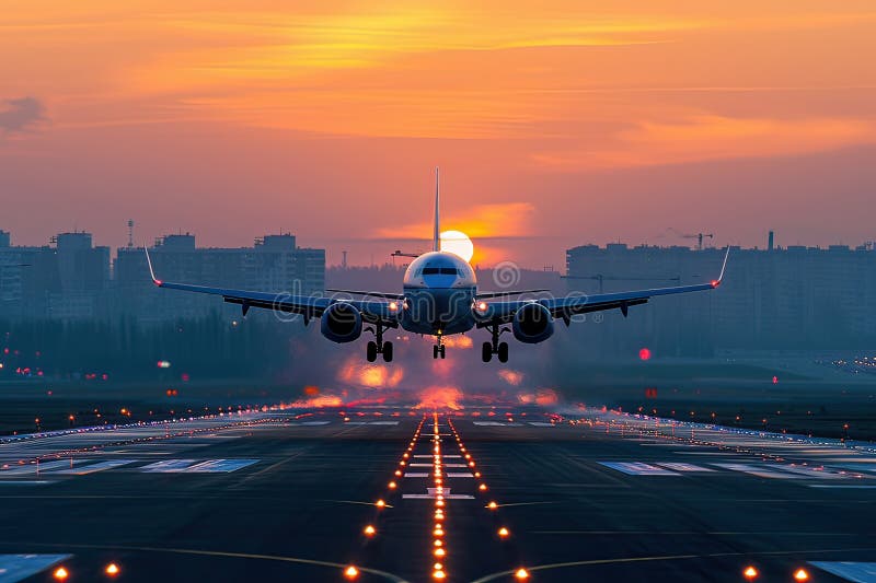 Passenger Jet Airplane Taking Off at Sunset. AI Generative Stock ...