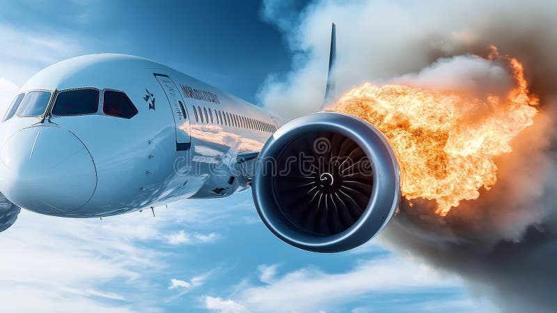 Passenger Jet Engine Fire in Flight, Aviation Accident and Emergency ...