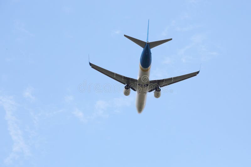 Passenger Jet Plane Flying in the Sky Stock Photo - Image of single ...