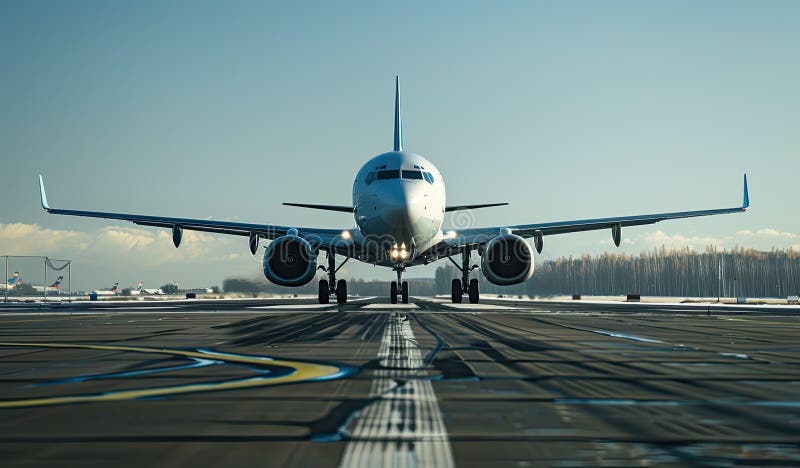 A Passenger Jet is Successfully Taking Off from an Airport Runway Stock ...