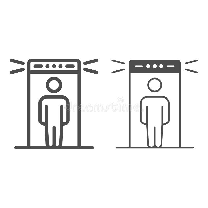Passenger at Metal Detection Portal Line and Solid Icon, Security Check ...
