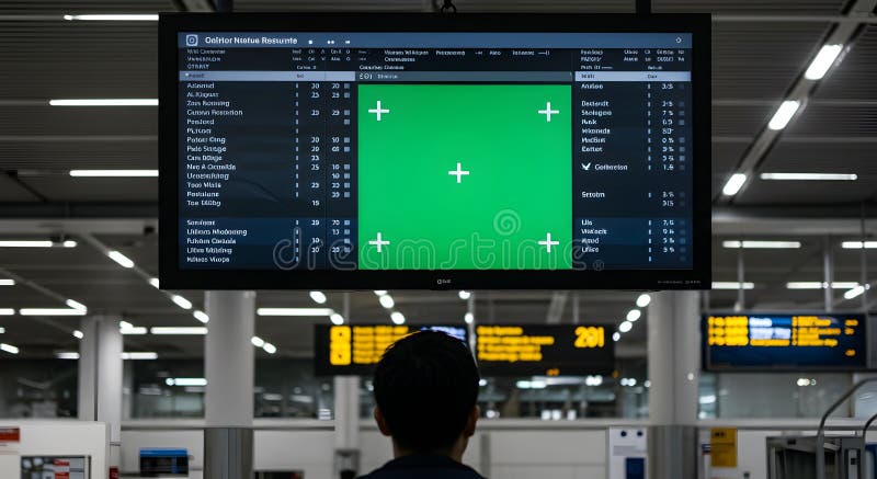 Passenger Observing Flight Information Display with Green Screen ...