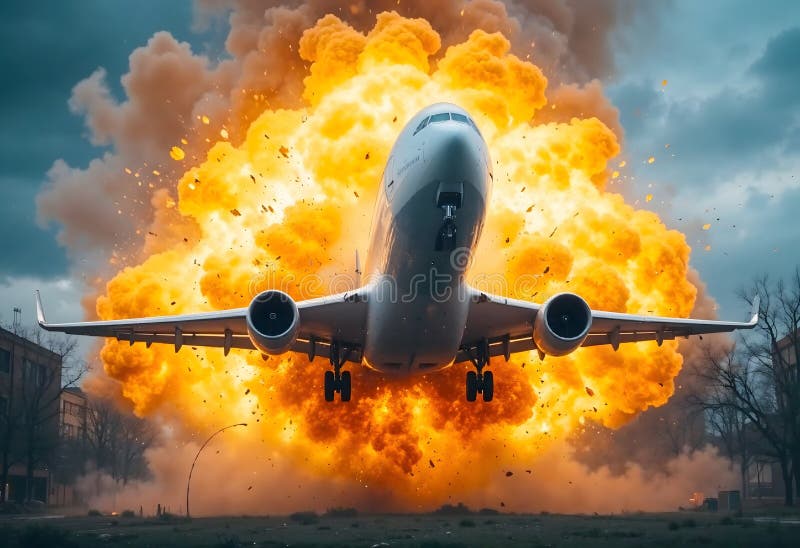 A Dramatic Scene of a Passenger Plane Engulfed in a Massive Explosion ...