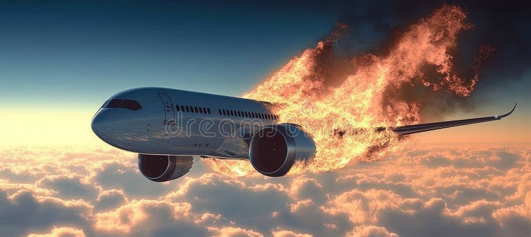 Passenger Plane in Emergency Mid-Air Situation with Exploded Engine ...