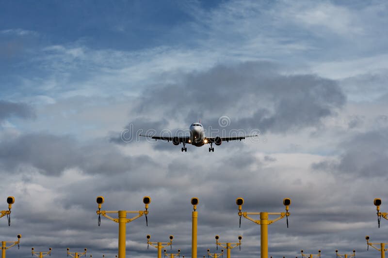 Passenger Plane on Final Approach Stock Image - Image of flaps ...