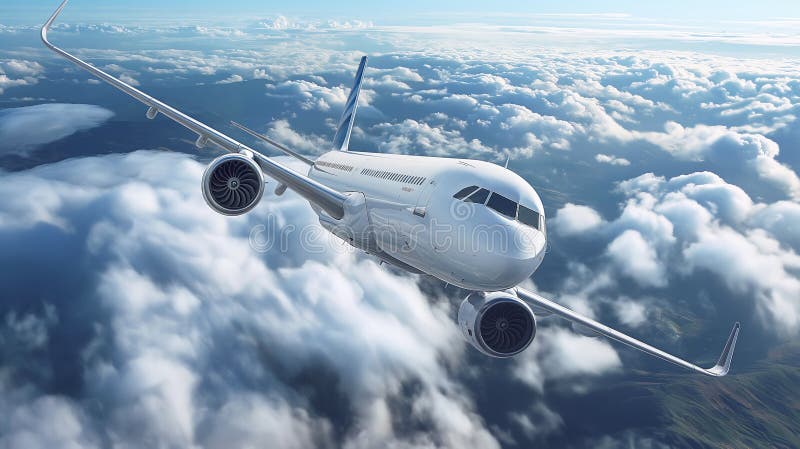 Passenger Plane Flies High in Sky Above Clouds Stock Image - Image of ...