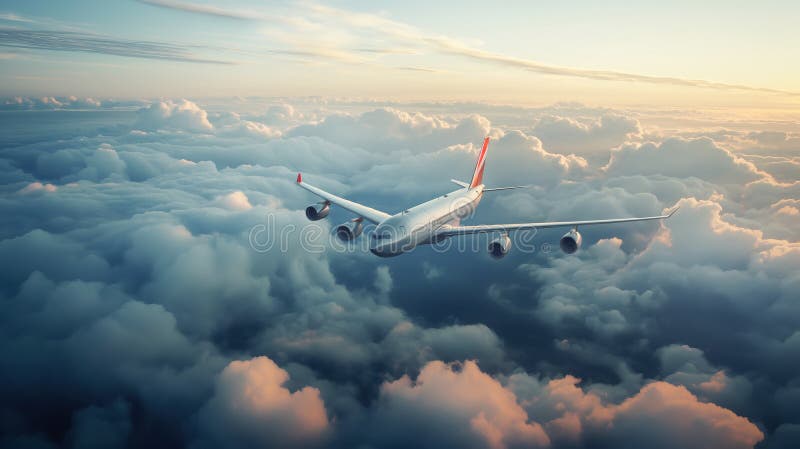Passenger Plane Flies High in Sky Above Clouds Stock Photo - Image of ...