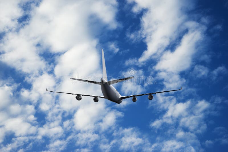 Passenger Plane in Flight. Aircraft Fly High in the Blue Sky Over the ...
