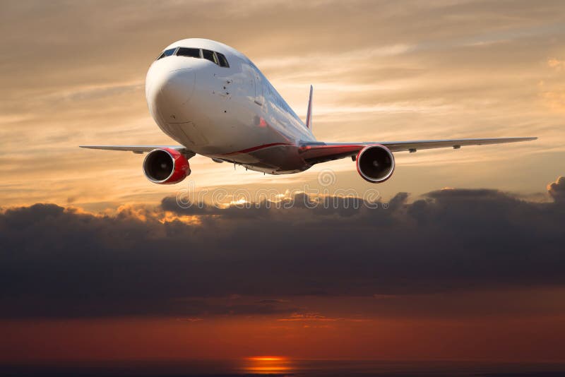 Passenger Plane in Flight. Front View of Aircraft Stock Image - Image ...