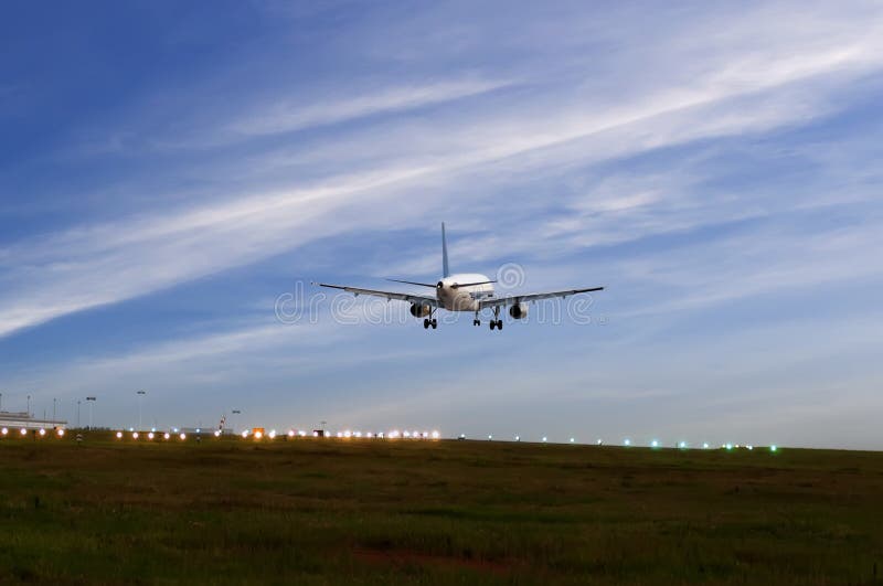 Passenger Plane Fly Up Over Take-off Runway Stock Photo - Image of ...