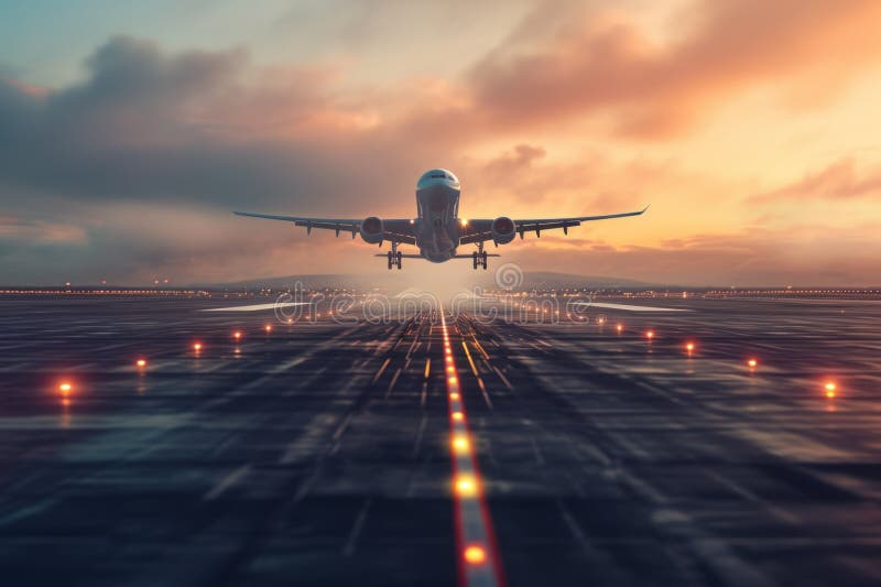 Passenger Plane Taking Over Airport Runway Use for Air Transport and ...