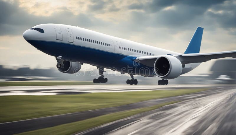 Passenger Plane Fly Up Over Take-off Runway, Concept Stock Illustration ...