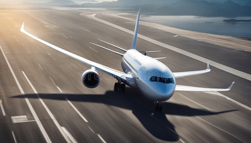 Passenger Plane Fly Up Over Take-off Runway, Concept Stock Illustration ...