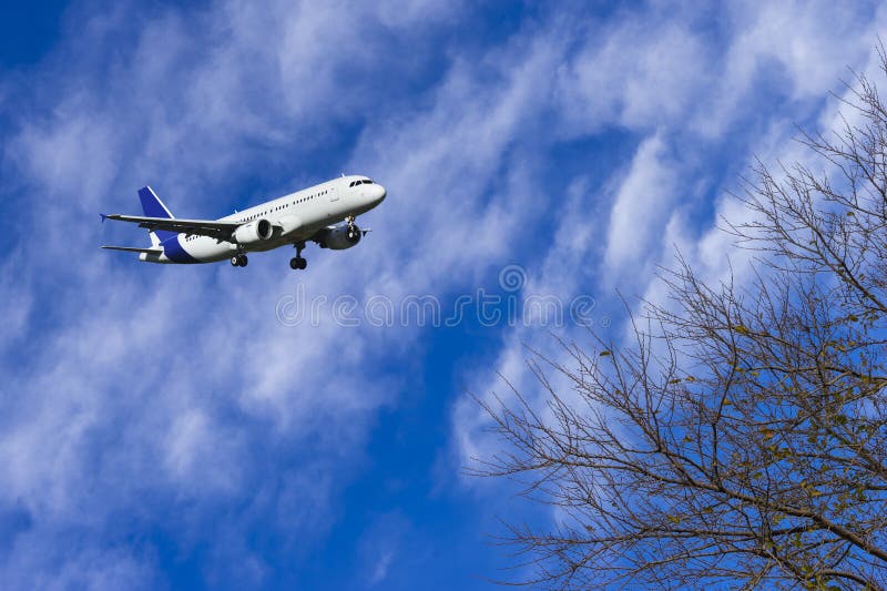 A Passenger Plane is Flying in a Beautiful Blue Sky with White Clouds ...