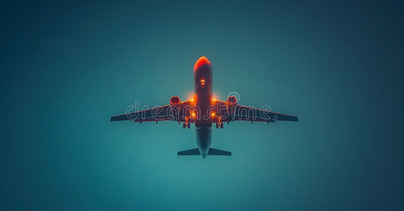 A Passenger Plane is Flying through Deep Blue Sky, in the Style of ...
