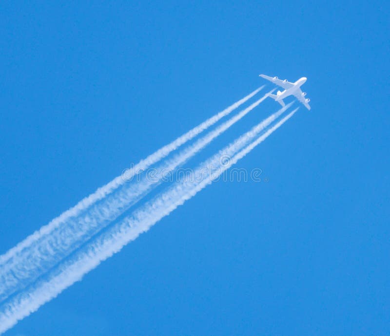 Passenger Plane Flying High in the Blue Sky Stock Image - Image of ...