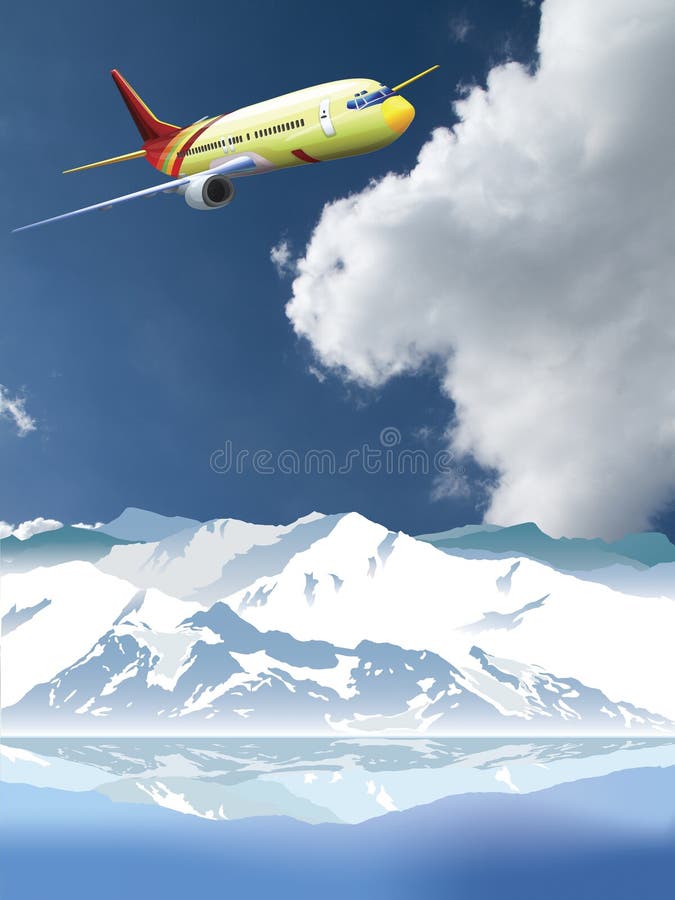 Plane Over Snow Capped Mountain Range Stock Image - Image of freezing ...